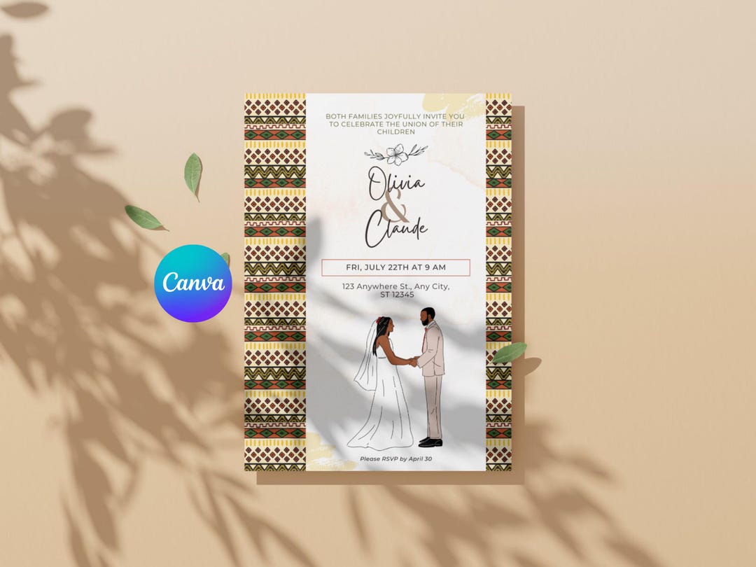 Elegant African Wedding Invitation Template | Customizable Canva ...