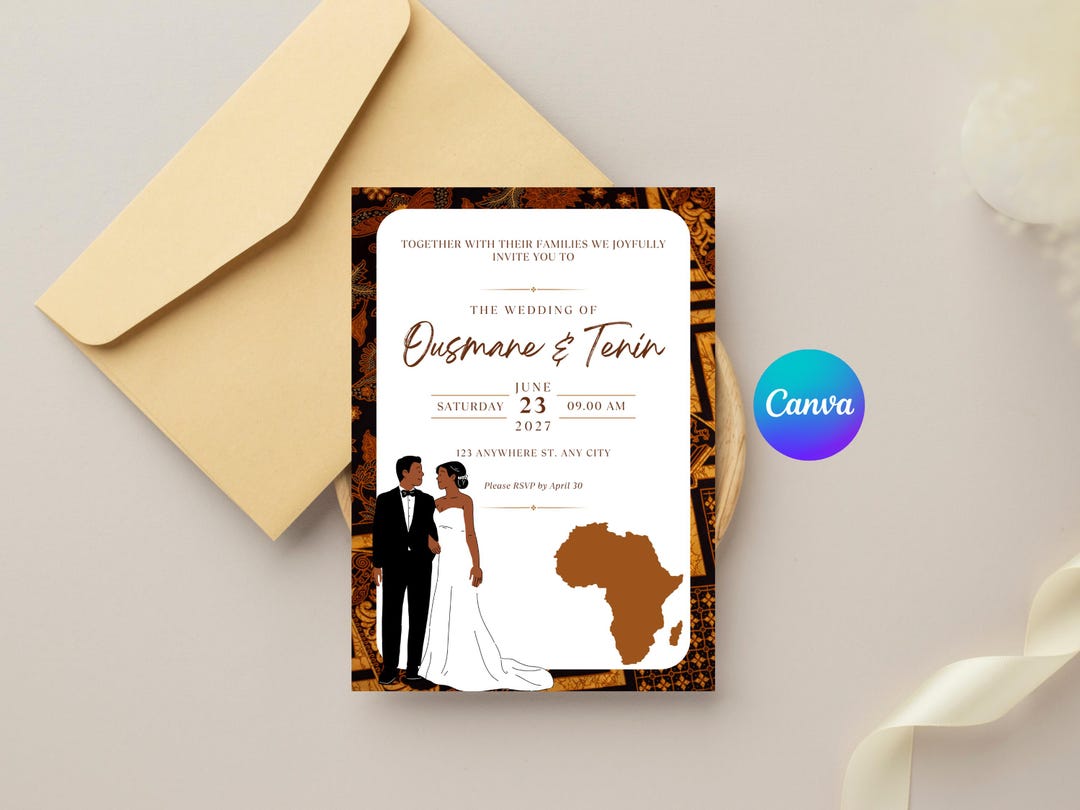 Elegant African Wedding Invitation Template | Customizable Canva ...
