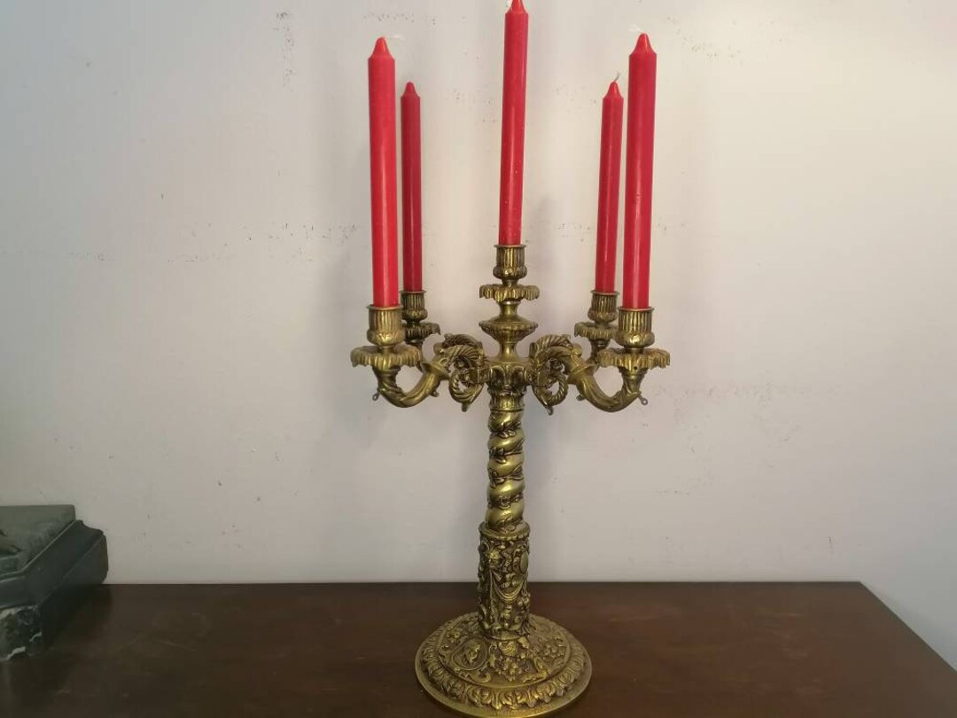Candelabro De Bronce Dorado De Caballero Gótico Medieval Antiguo Enorme ...