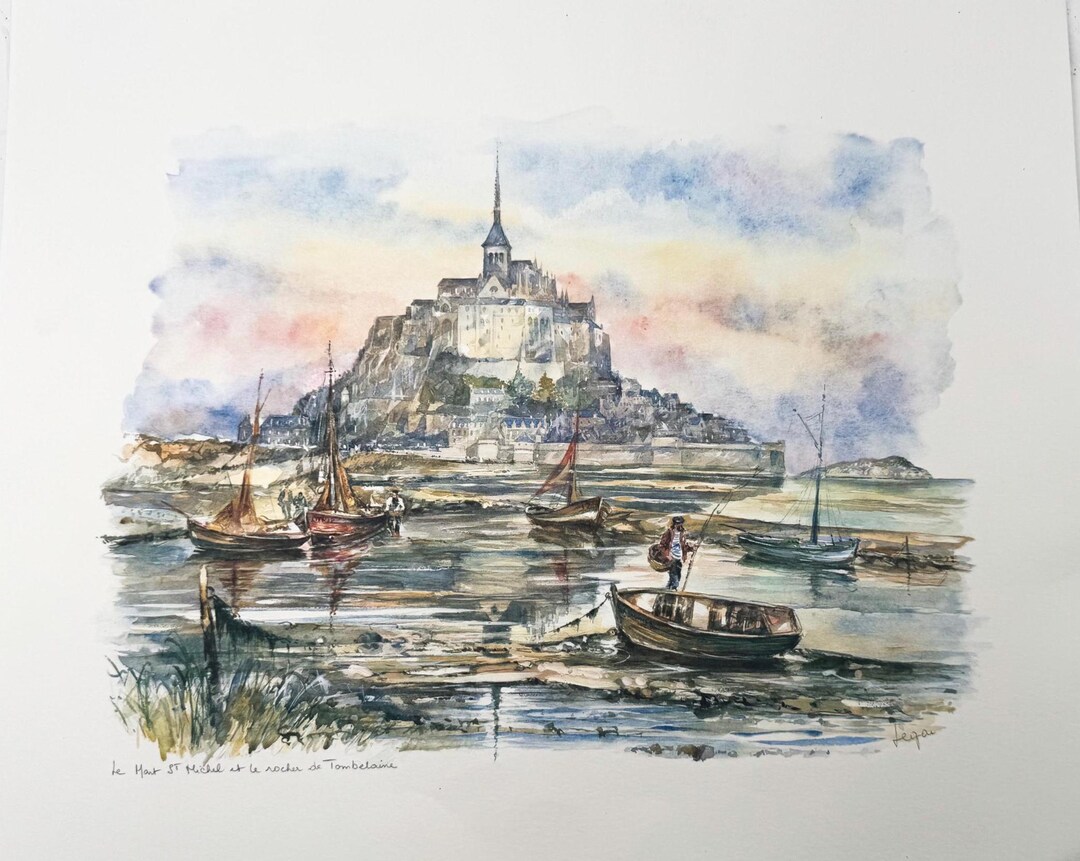 Mont Saint-michel and Rocher De Tombelaine Watercolor Painting by ...