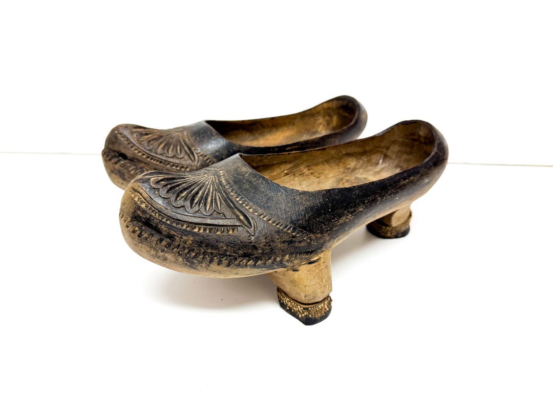 Antique Par Folk Medieval Spanish Cantabrian Albarcas Clog Hand Carved ...