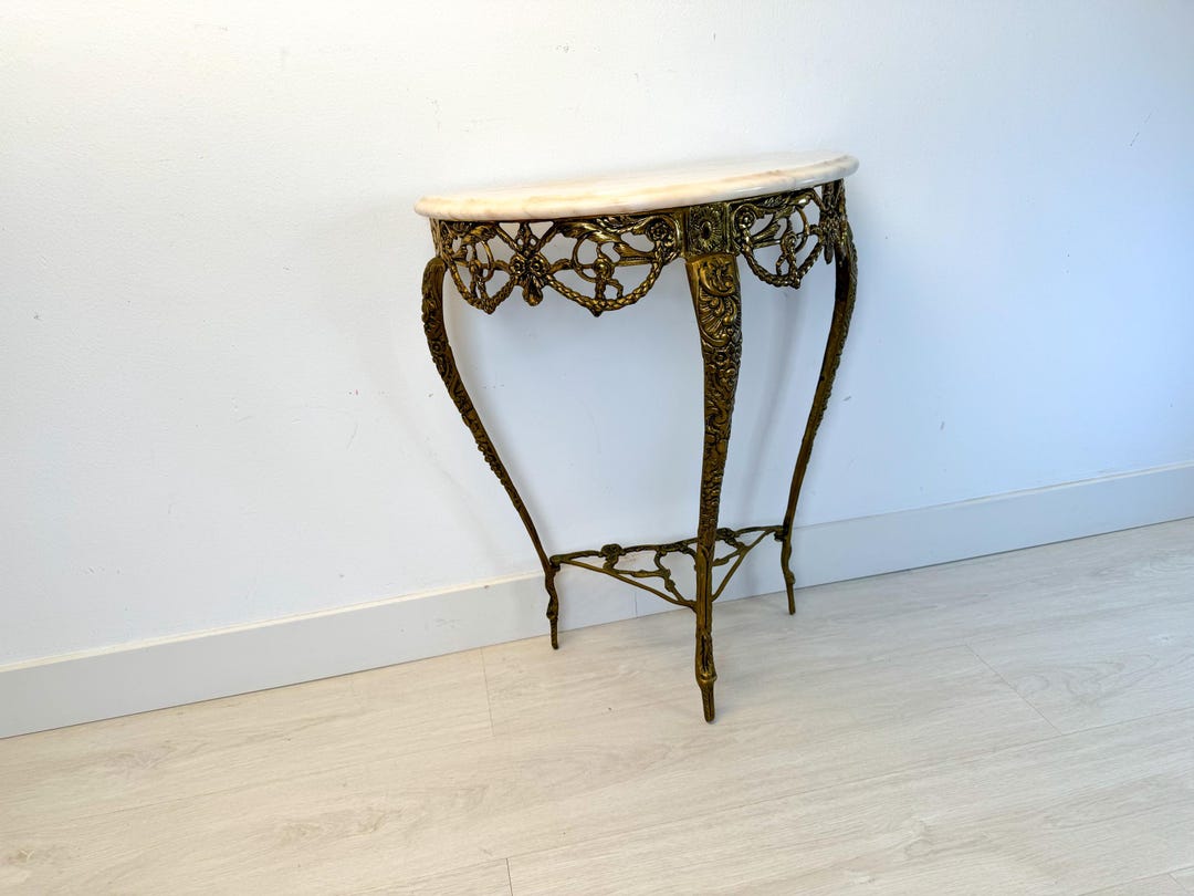 26 Gilt Bronze Ormolu Tripod Half Moon Marble Top Floral Design Wall ...