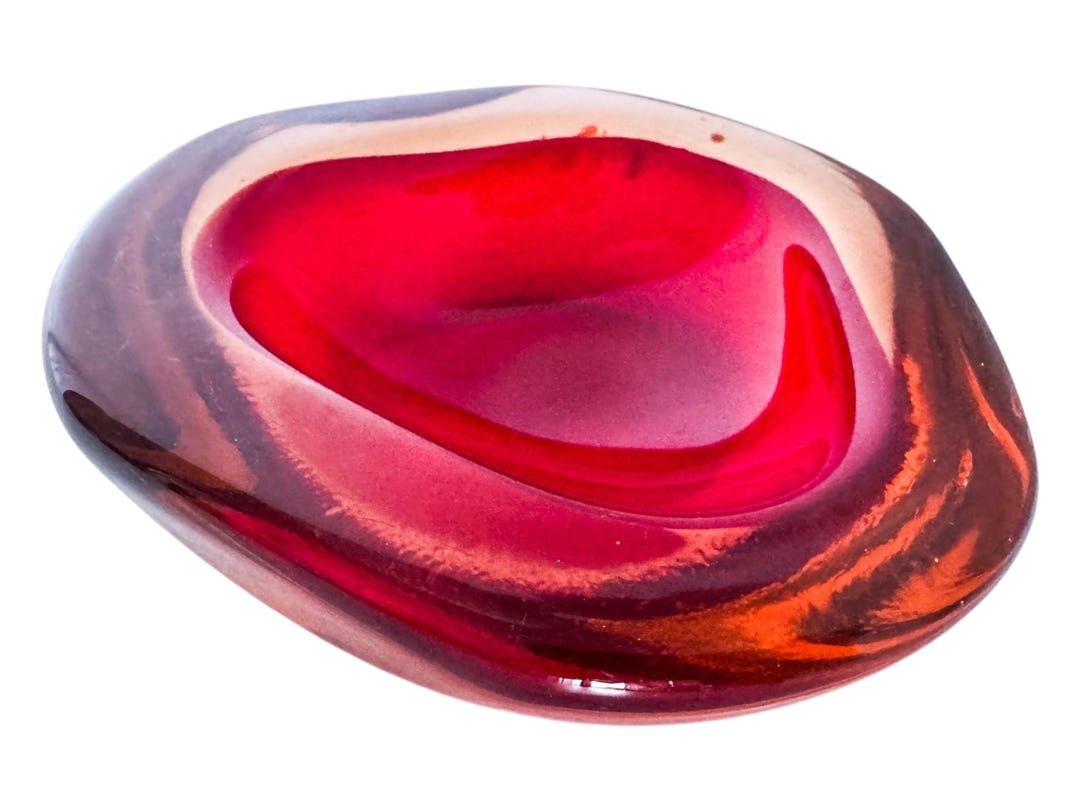 Vintage Murano Red Flame Art Glass Candy Dish Trinket Plate Ashtray ...