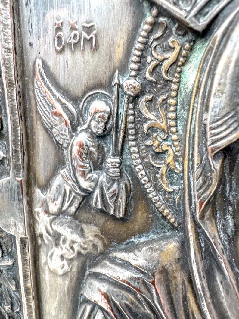 18" Antique Silver-plated Relief Repoussé Orthodox Virgin Mary and ...