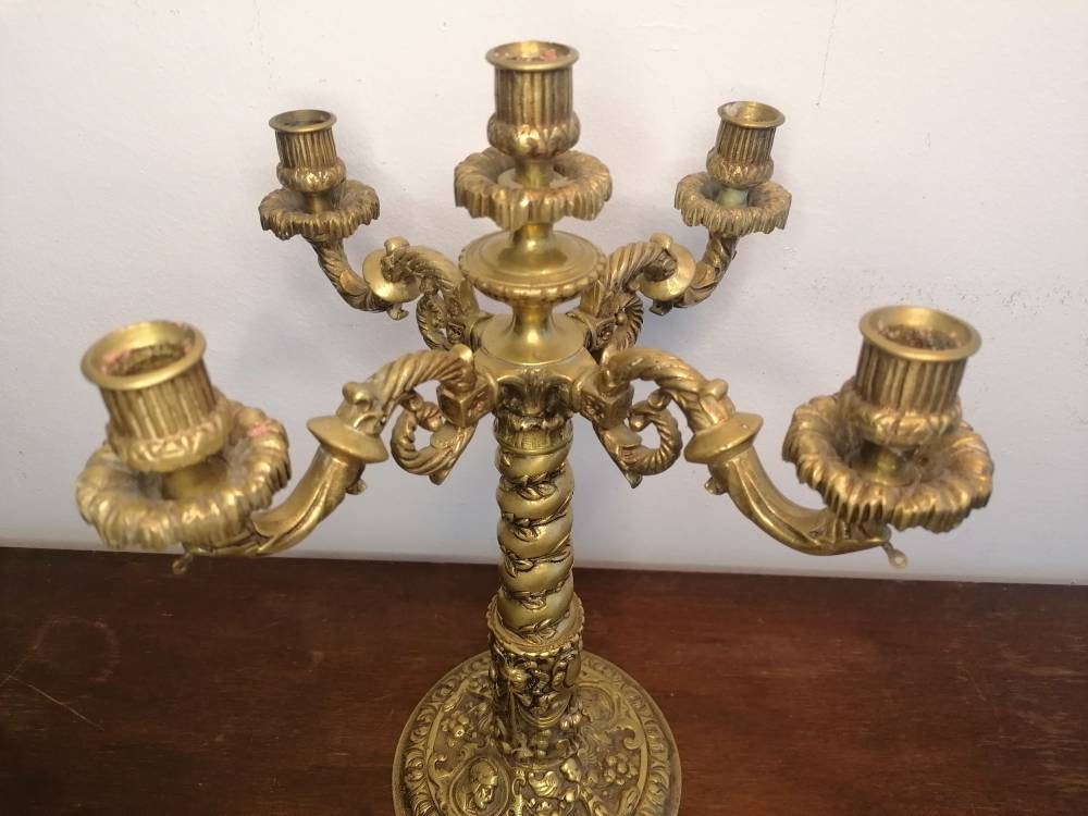 Candelabro De Bronce Dorado De Caballero Gótico Medieval Antiguo Enorme ...