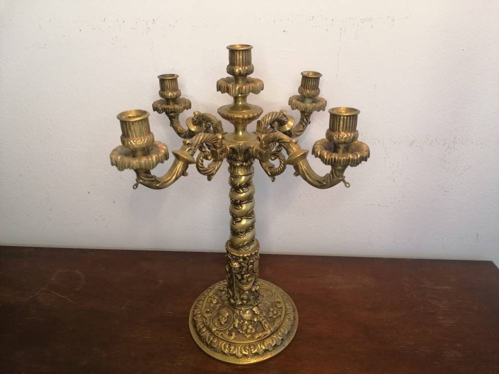 Candelabro De Bronce Dorado De Caballero Gótico Medieval Antiguo Enorme ...