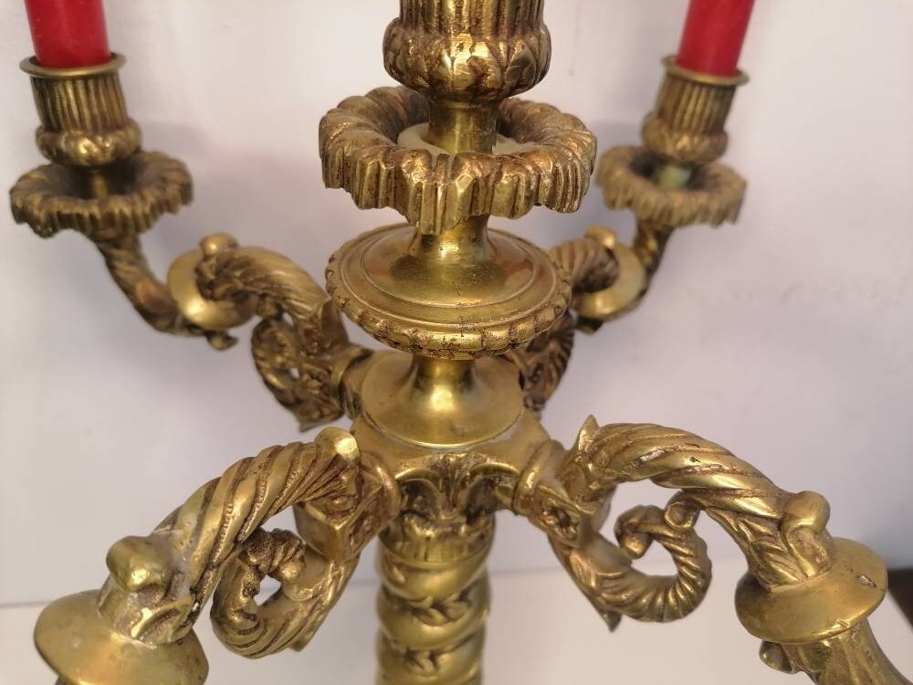 Candelabro De Bronce Dorado De Caballero Gótico Medieval Antiguo Enorme ...