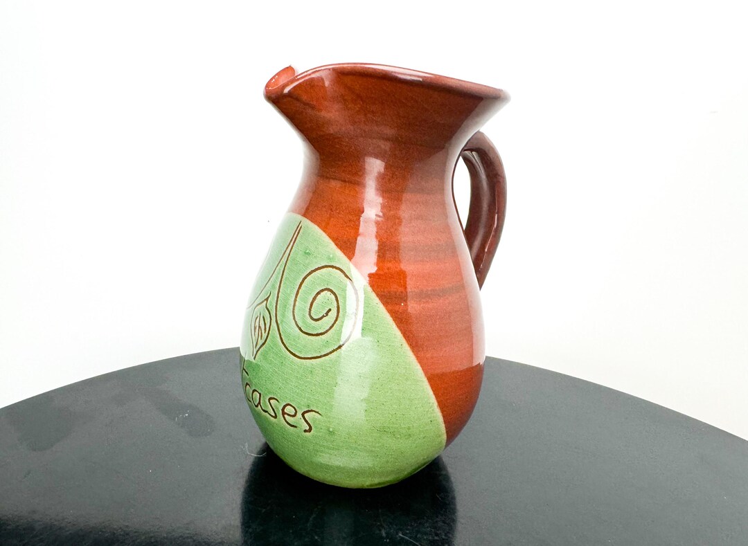 Vintage Spanish Pottery Pitcher: Enameled Terracotta Sangria Jug ...