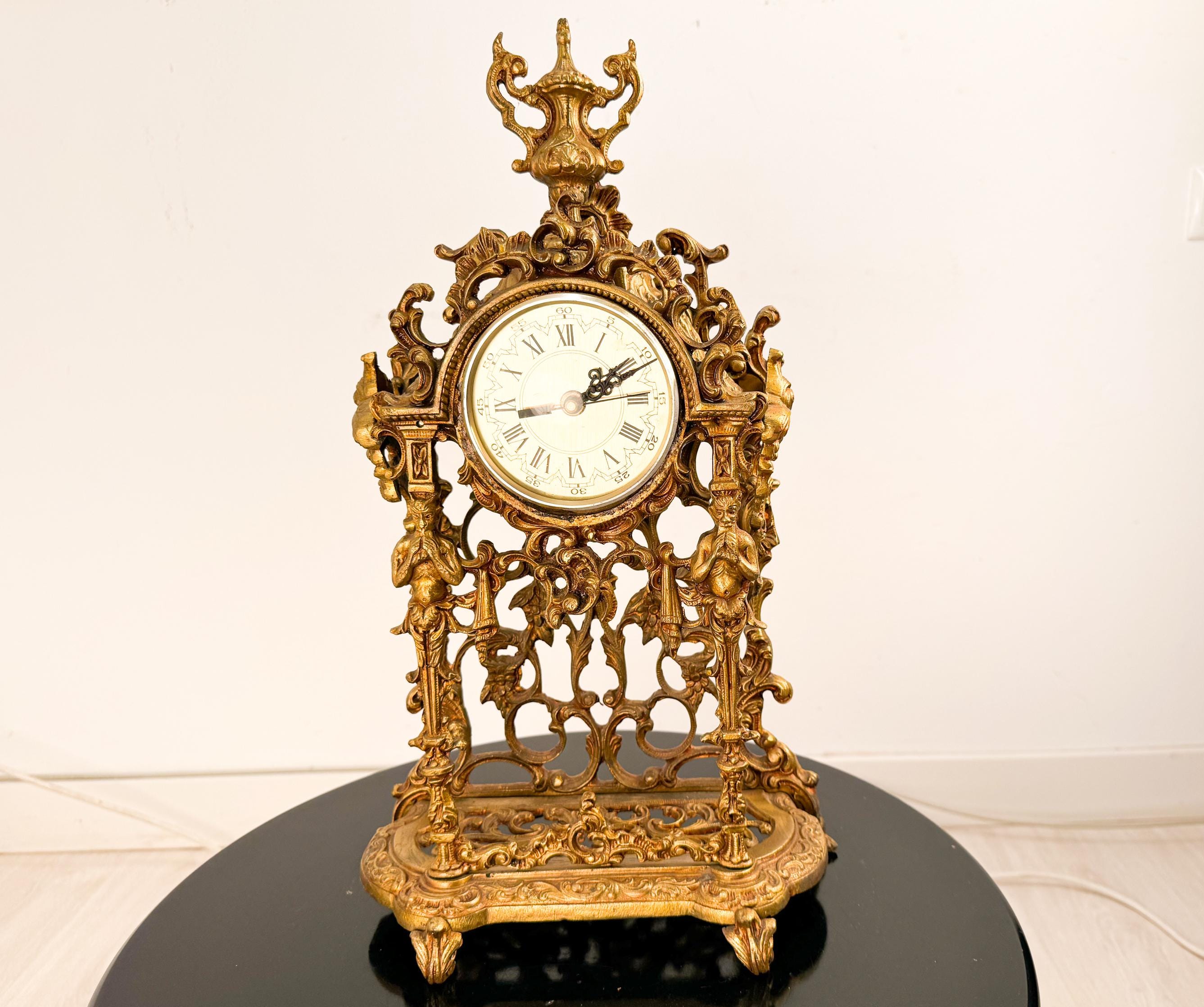 Antique 19 Gilded Bronze Mantel Clock Chinoiserie Demon Guardians Art ...