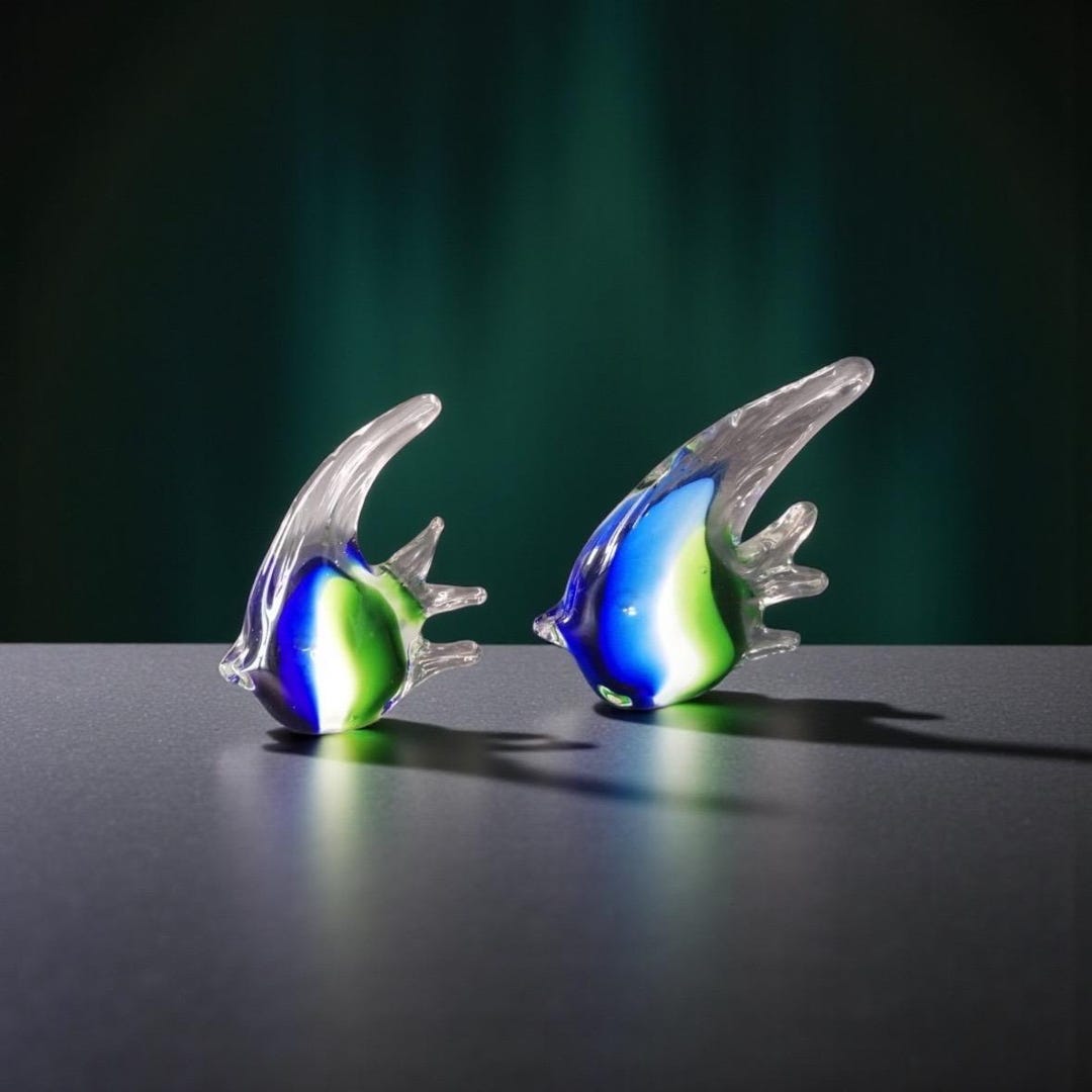 Pair Murano Art Glass Angel Angel Fish Figurine Sculpture Paperweight ...
