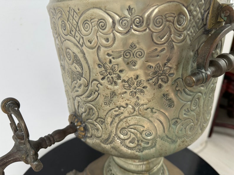 Antique Russian Samovar Teapot of Metal Engraved Flower Design 19th ...