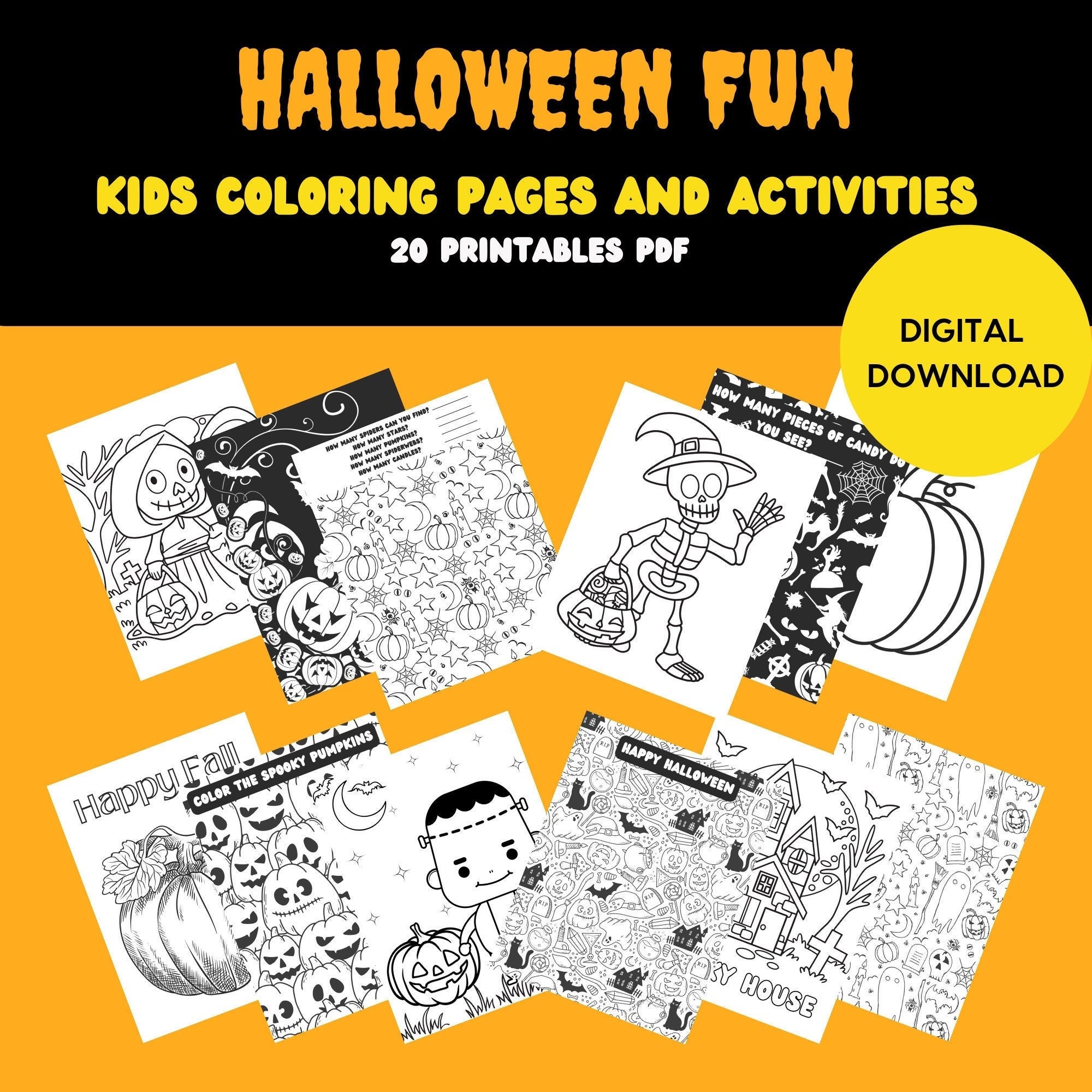Halloween 20 Printable PDF Coloring Book Pages Party Favor for Toddlers ...