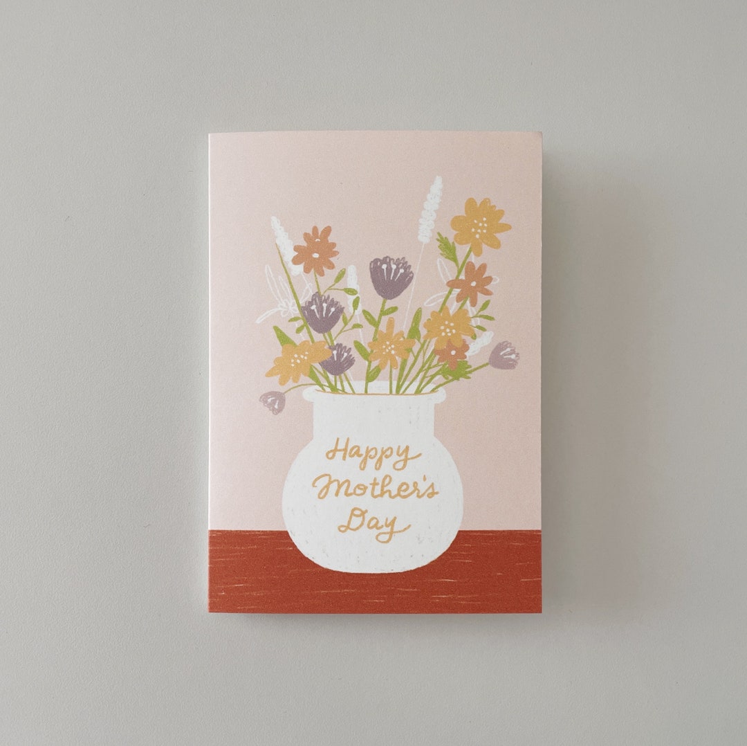Happy Mother's Day Floral Vase Card | Greeting Card | Blank Card - Etsy