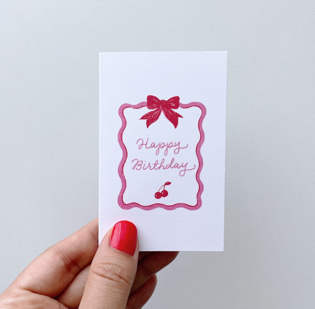 Wavy Ribbon Cherry Bow | Birthday Card | Mini Greeting Card | Mini Gift ...