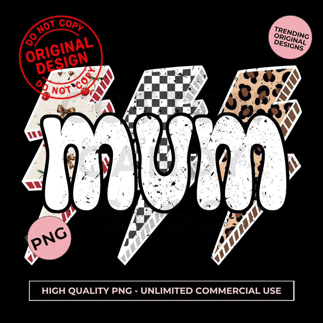 Lightning Bolt Mum PNG, Cute Cherry Leopard Checker Printable Design ...