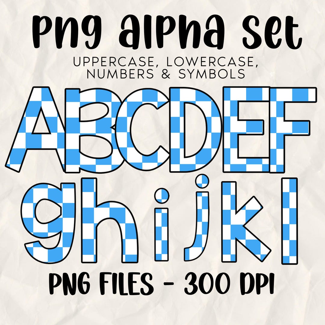 BLUE Checker Alphabet Bundle PNG, Upper & Lowercase, Alpha Doodle ...