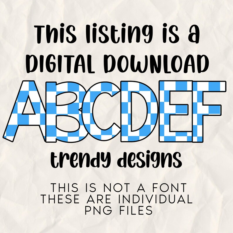 BLUE Checker Alphabet Bundle PNG, Upper & Lowercase, Alpha Doodle ...