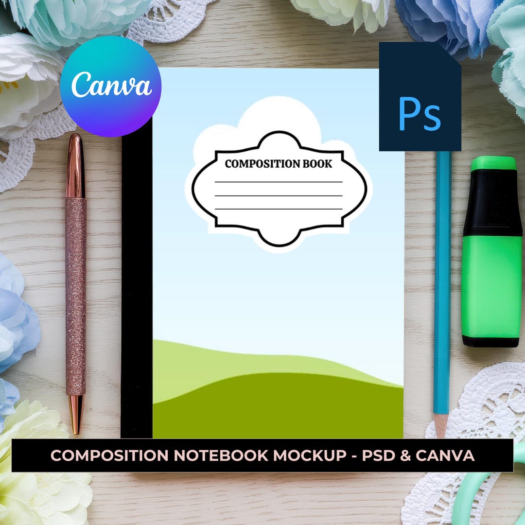 Composition Notebook Cover Mock up Procreate Photoshop Canva Back to ...