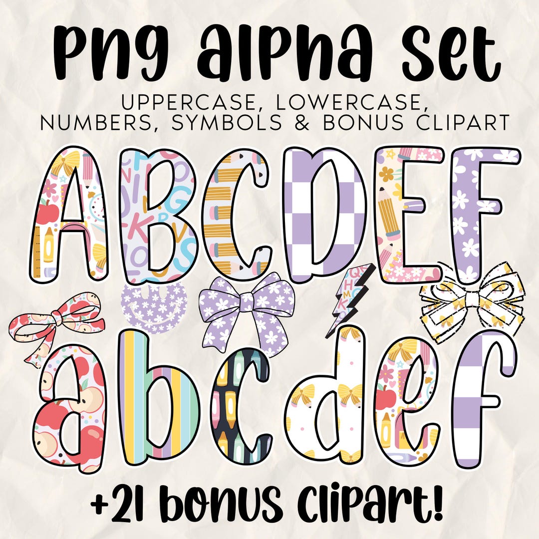 SCHOOL BUNDLE Hand Drawn Alphabet Png,back-to-school Summer Doodle ...