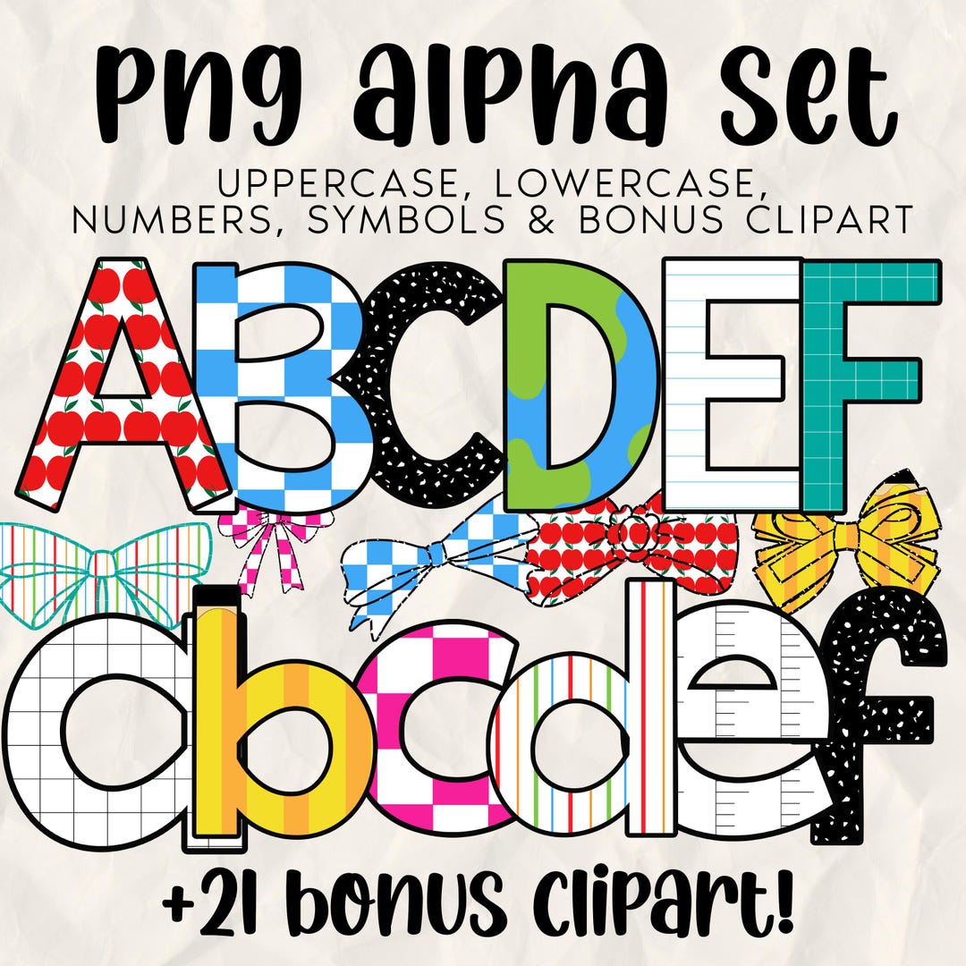 SCHOOL BUNDLE Hand Drawn Alphabet Png,back-to-school Summer Doodle ...