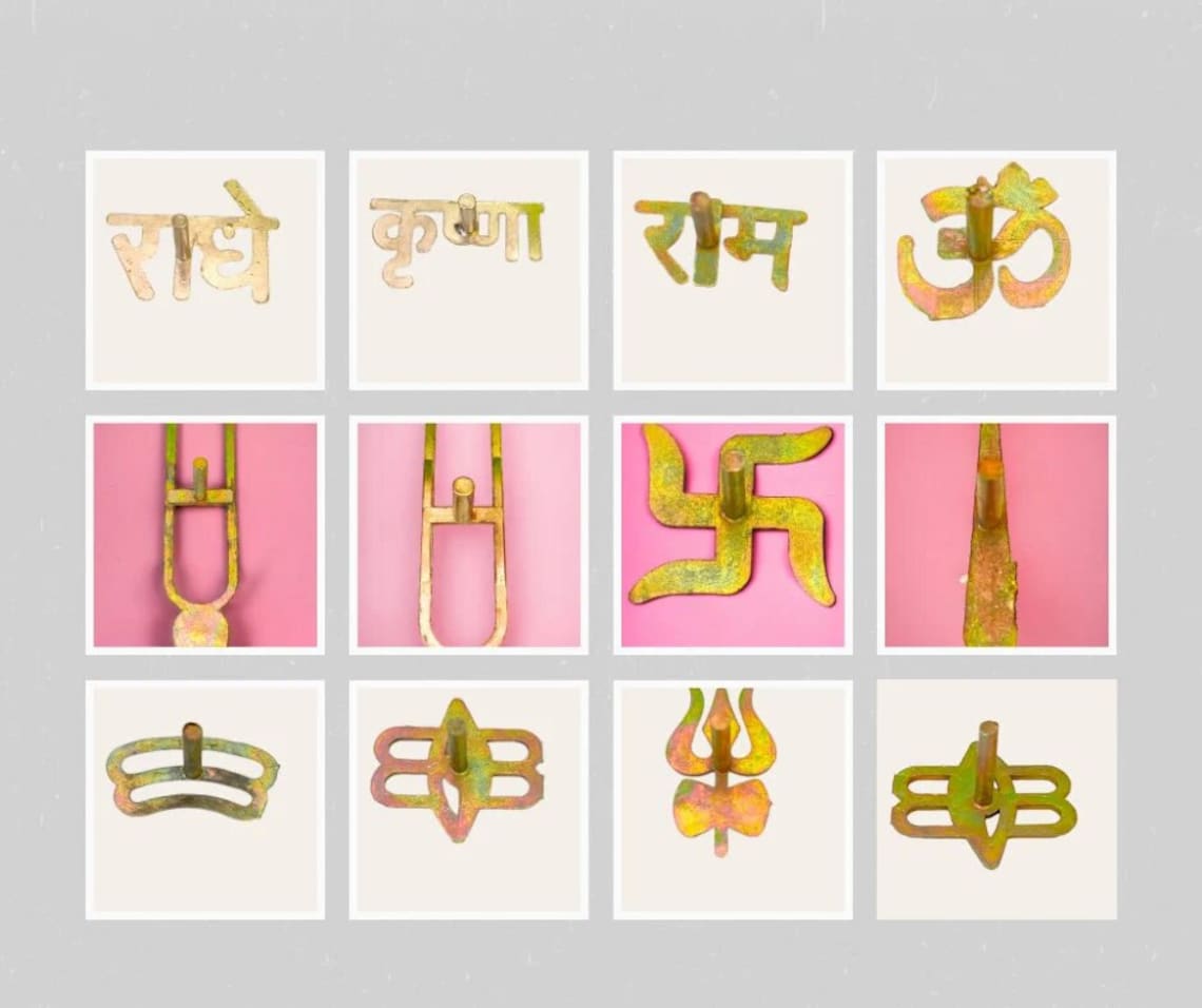 13 Sacred Symbols, Metal Tilak Stamp Pack for Forehead, Tika Stamp ...