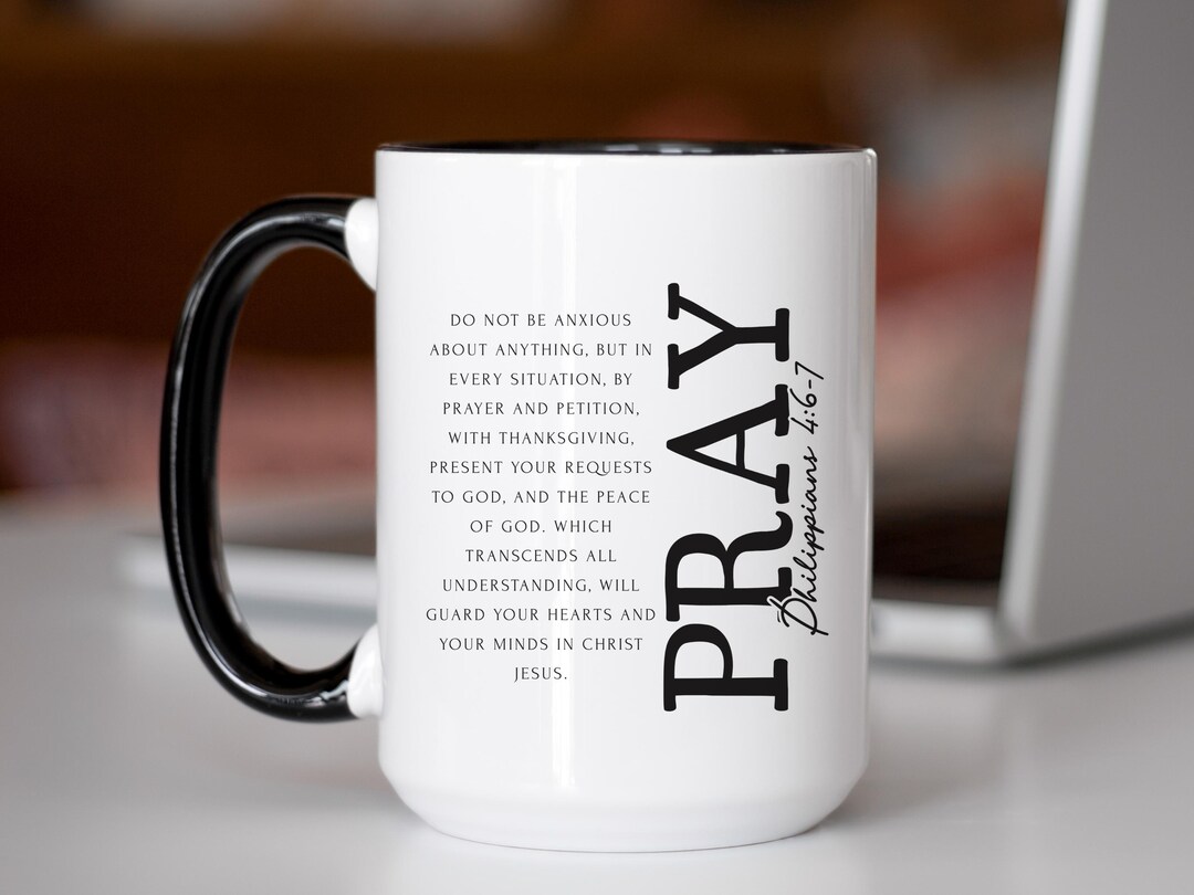 Minimalist PRAY Mug, Aesthetic Christian Coffee Cup, Philippians 4:6-7 ...
