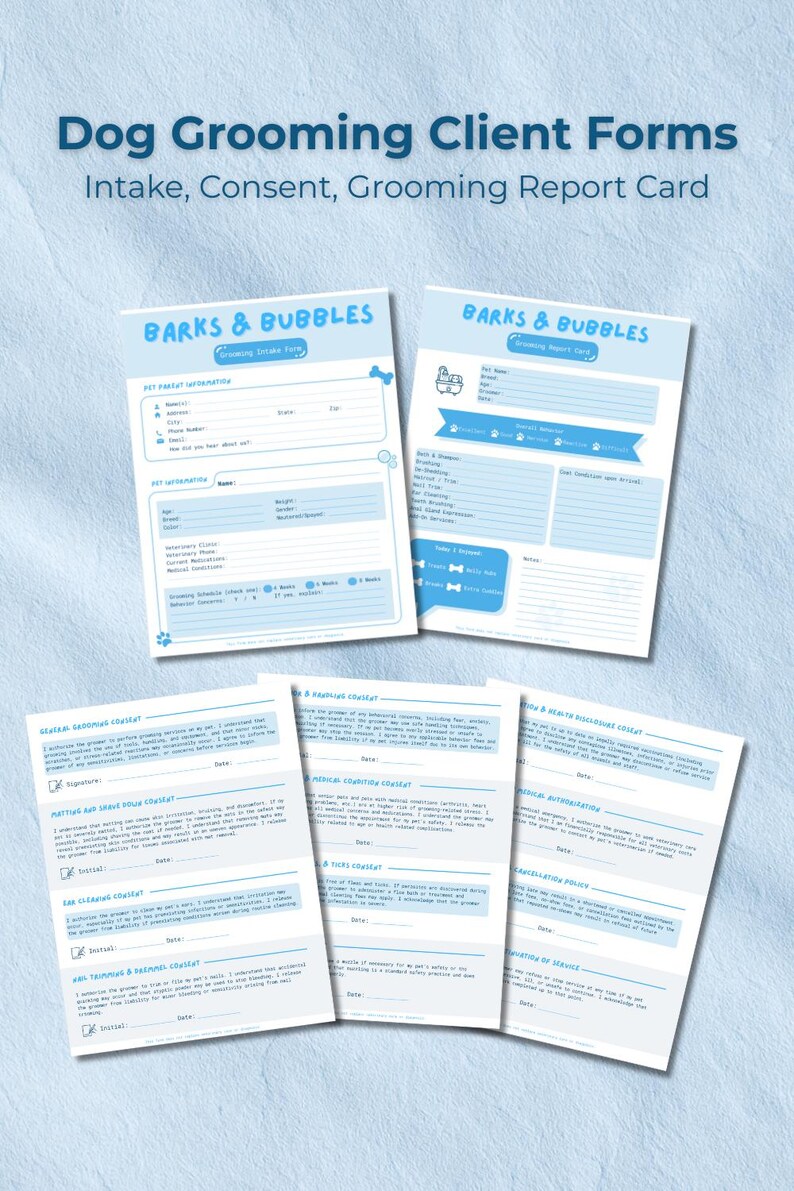 Dog Grooming Intake, Consent, & Report Card Form Bundle | Instant ...