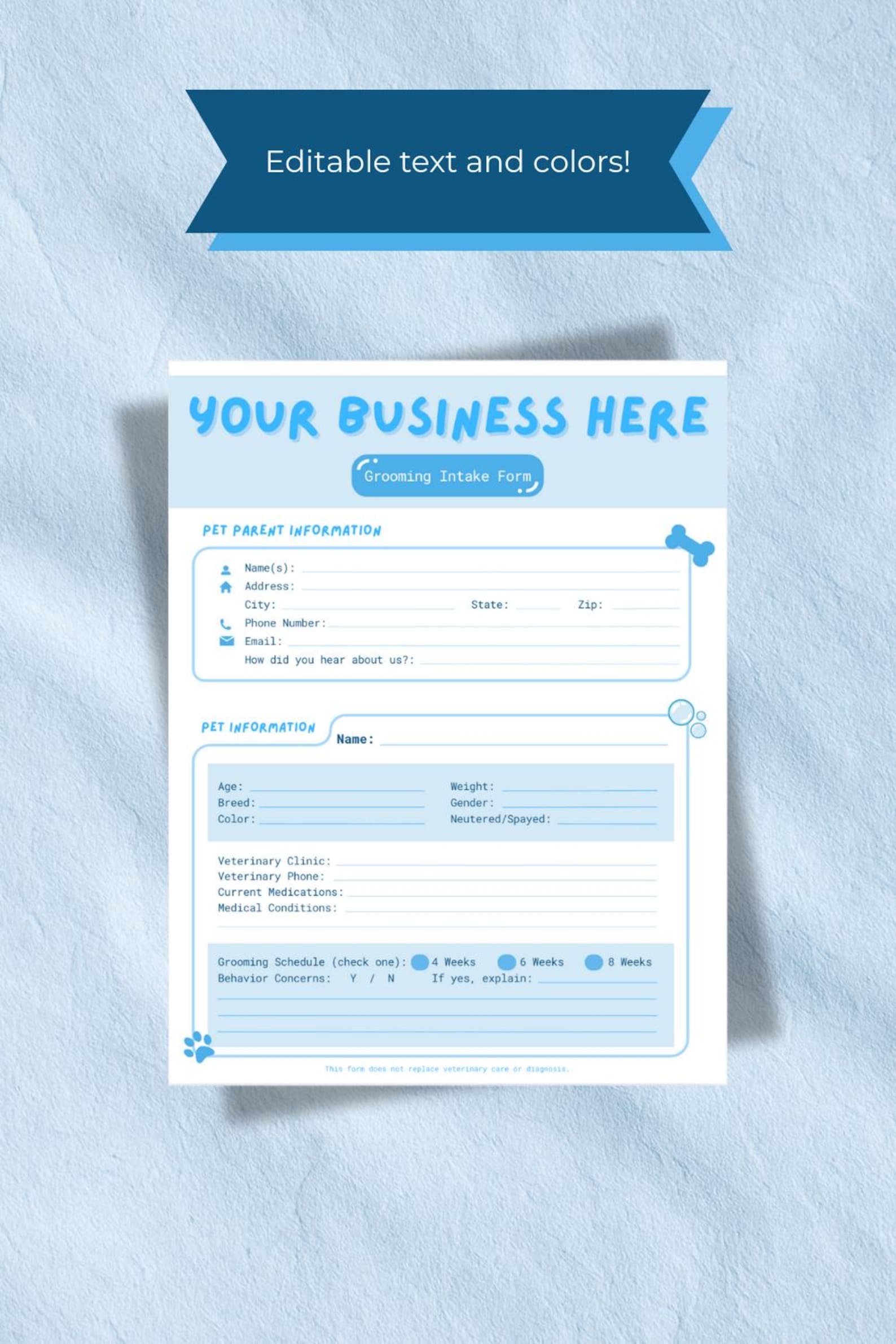 Dog Grooming Intake, Consent, & Report Card Form Bundle | Instant ...