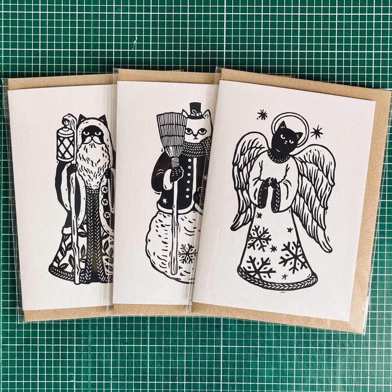 Cat Christmas Linocut - Etsy UK