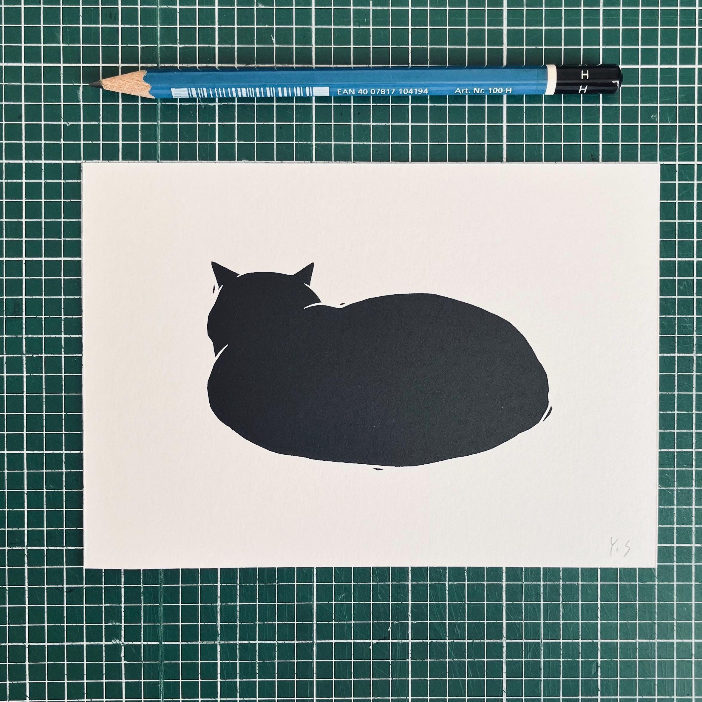 Sleeping Cat/mini Lino Print A6/handmade/cat Print/cat Lover - Etsy