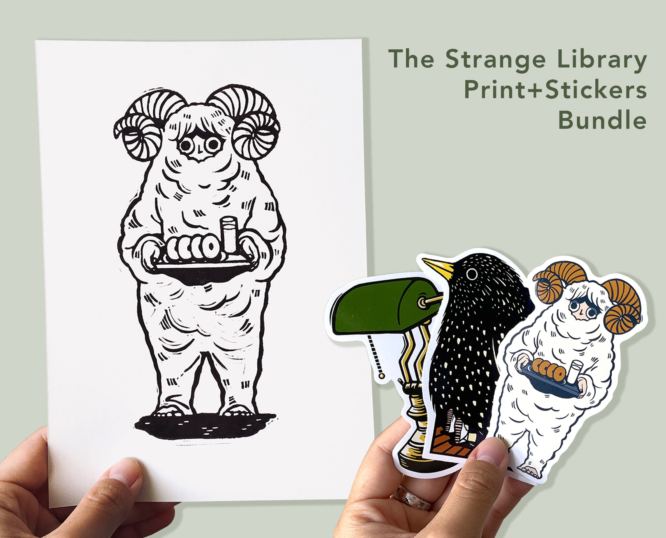 The Strange Library Print+stickers Bundle/haruki Murakami/handmade/hand ...