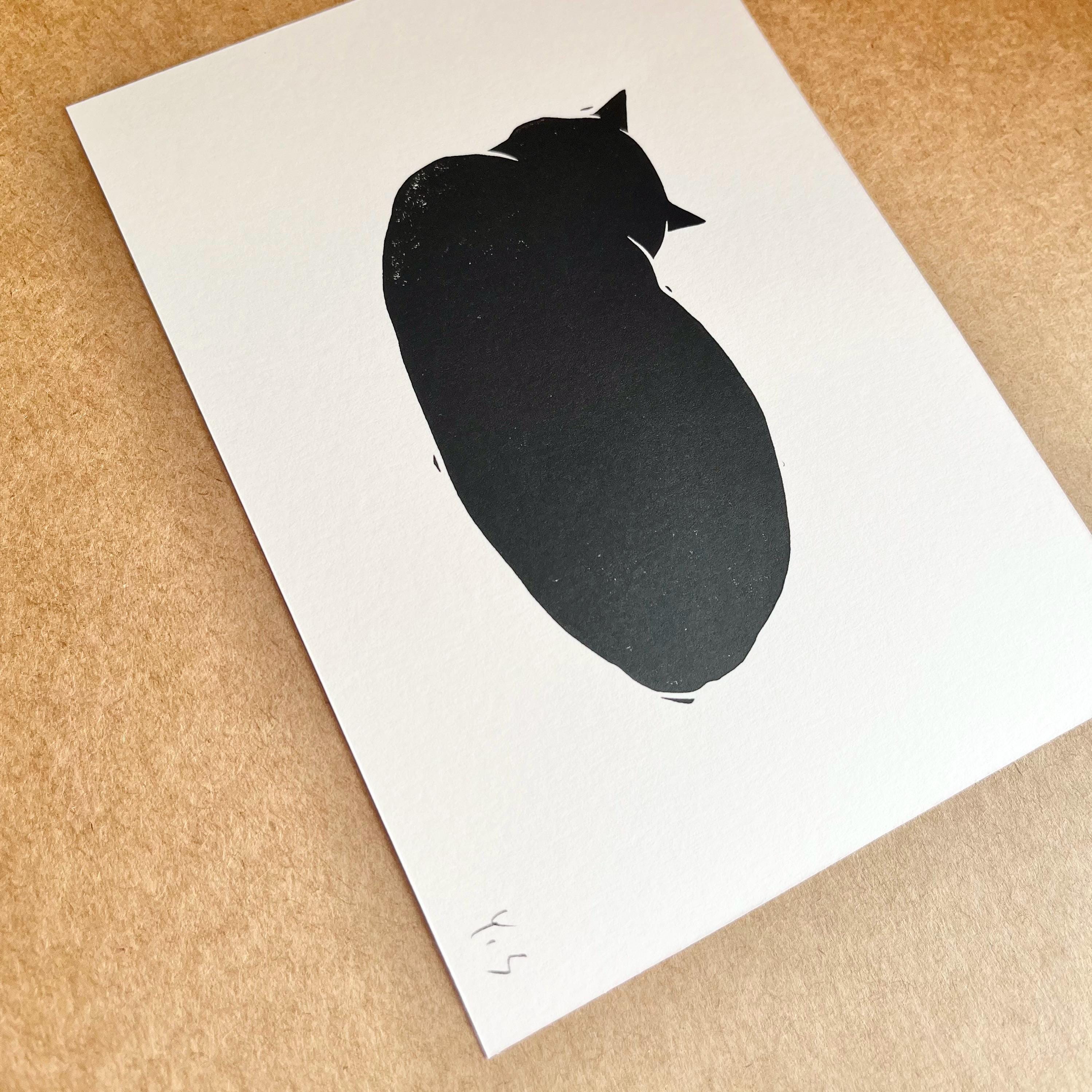 Sleeping Cat/mini Lino Print A6/handmade/cat Print/cat Lover - Etsy