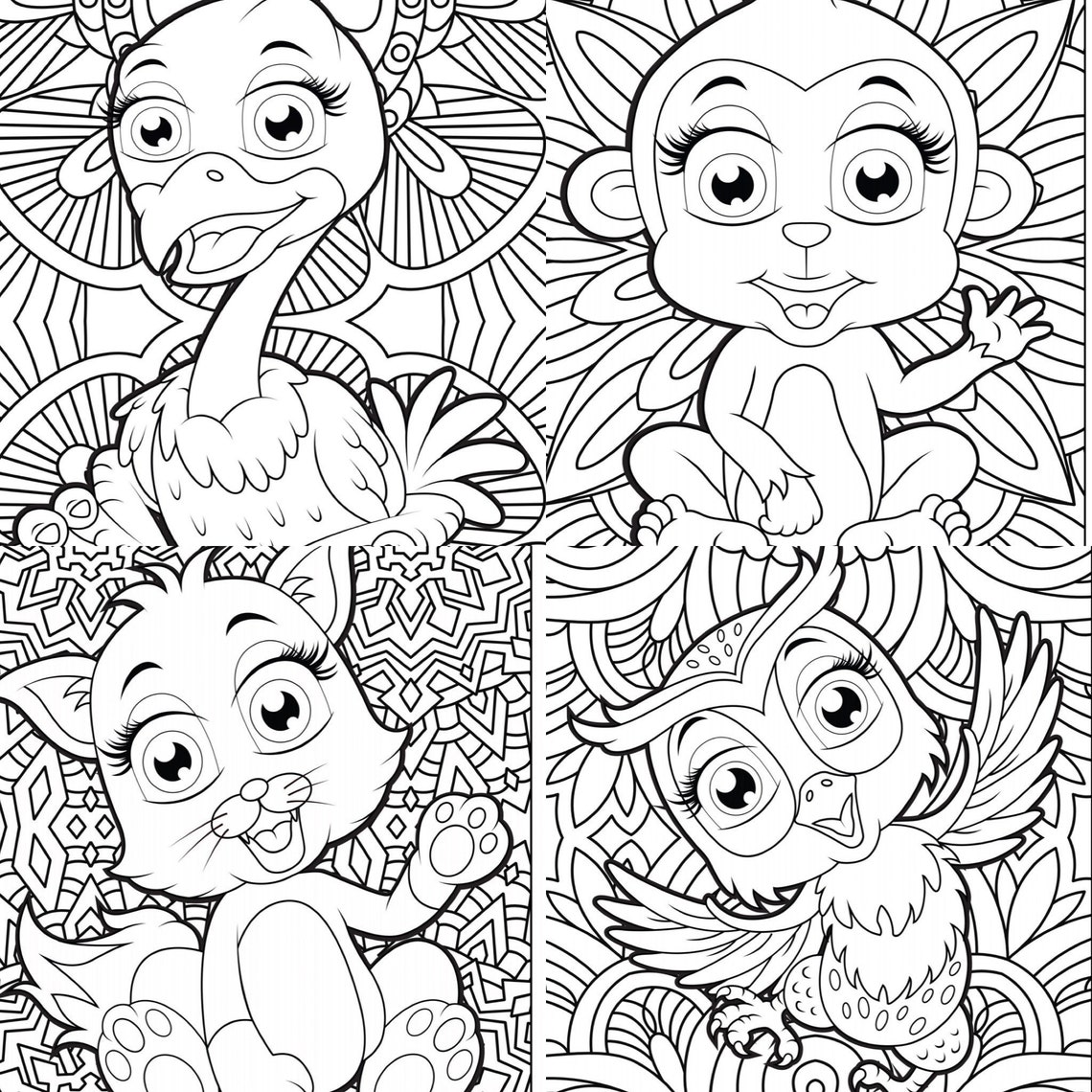Zentangle Cute Animals Printable Coloring Pages-instant Download-fun ...