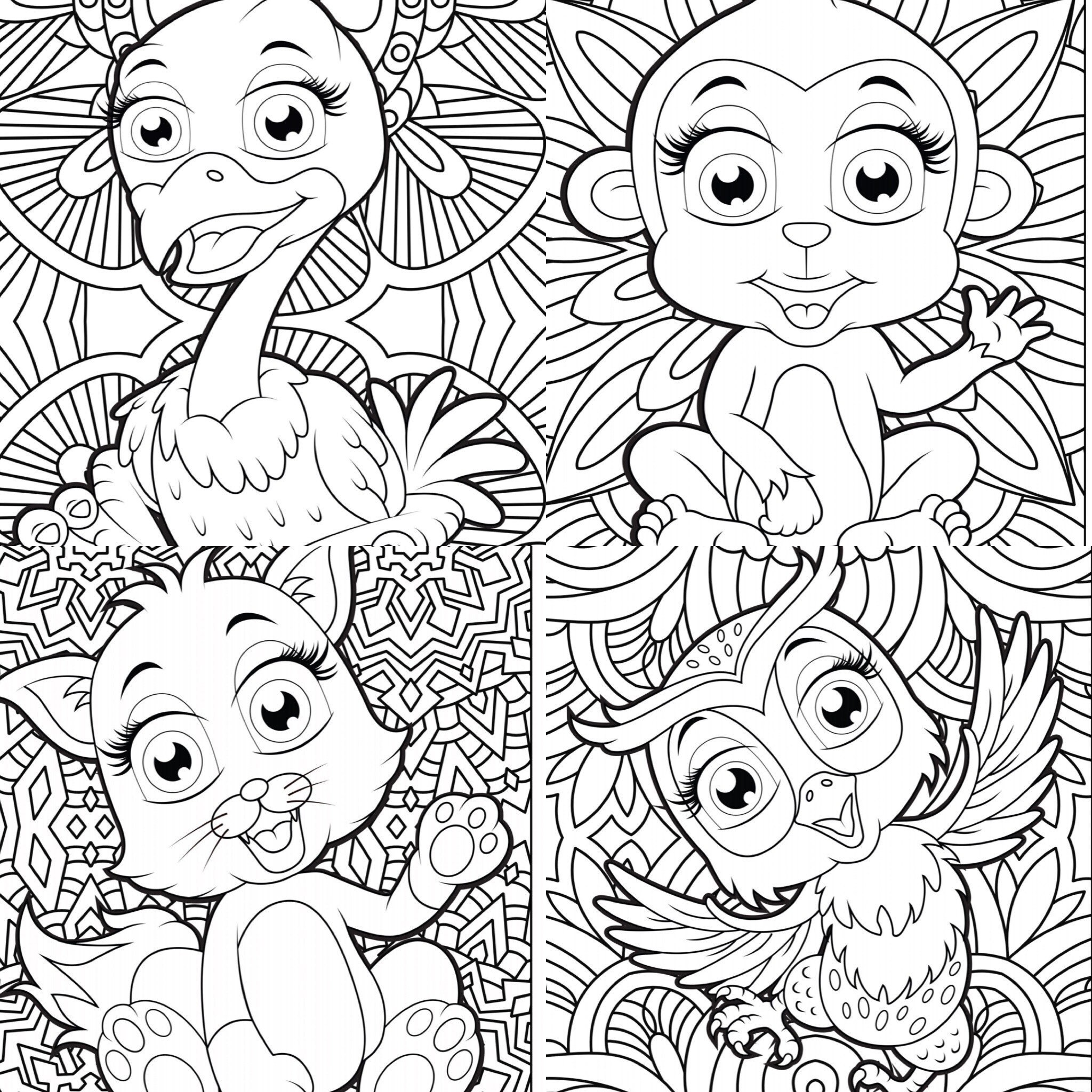 Zentangle Cute Animals Printable Coloring Pages-instant Download-fun ...