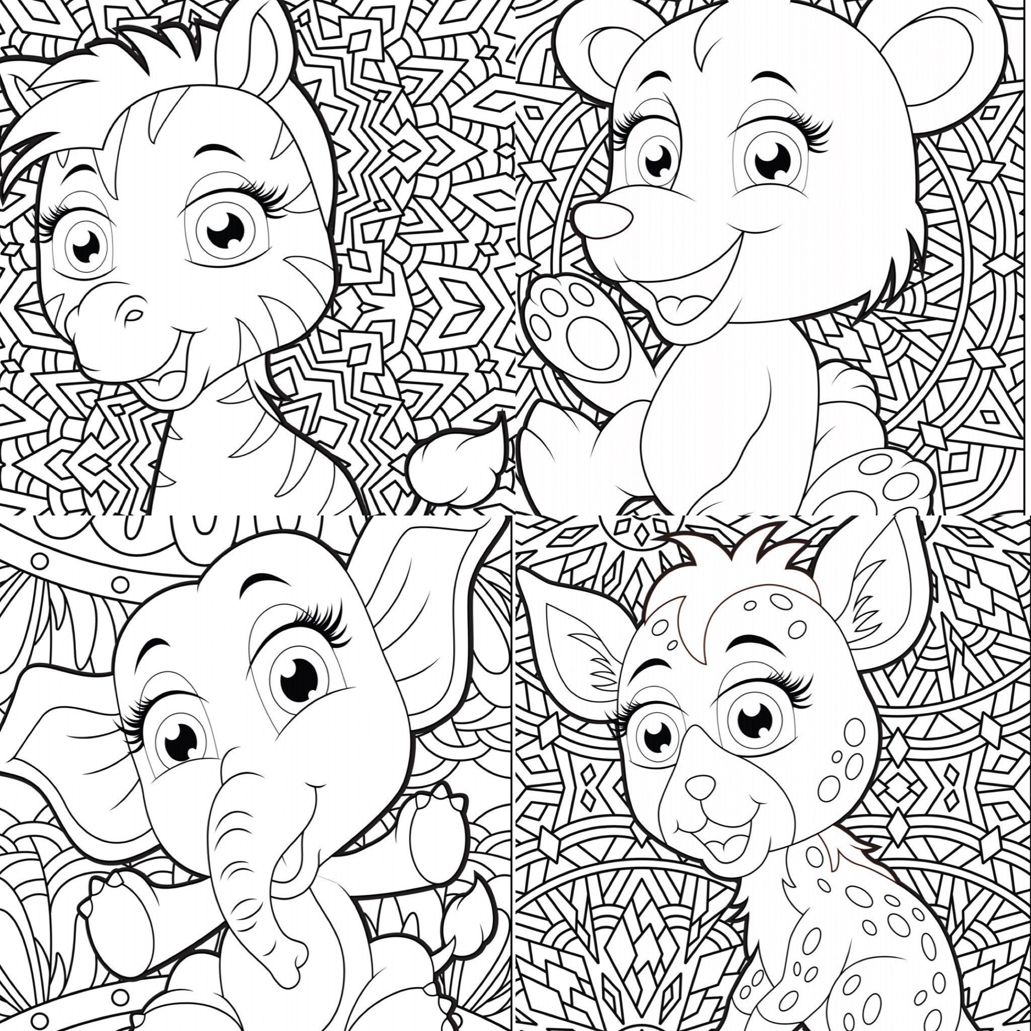 Zentangle Cute Animals Printable Coloring Pages-instant Download-fun ...