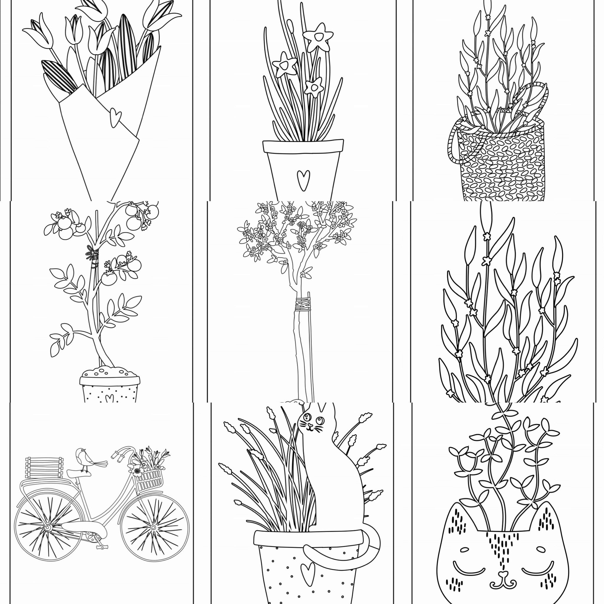 Flower Line Art Coloring Pages Flower Artwork Kids Printable Coloring ...