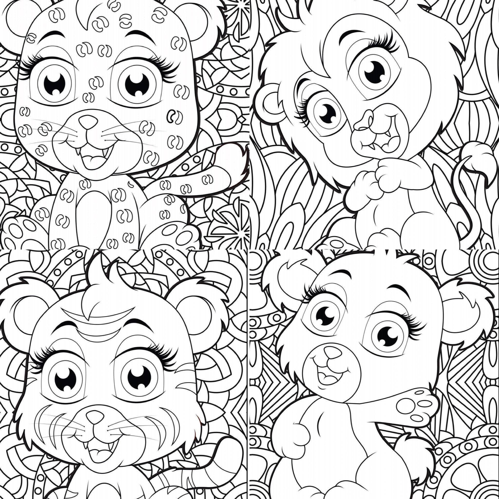 Zentangle Cute Animals Printable Coloring Pages-instant - Etsy
