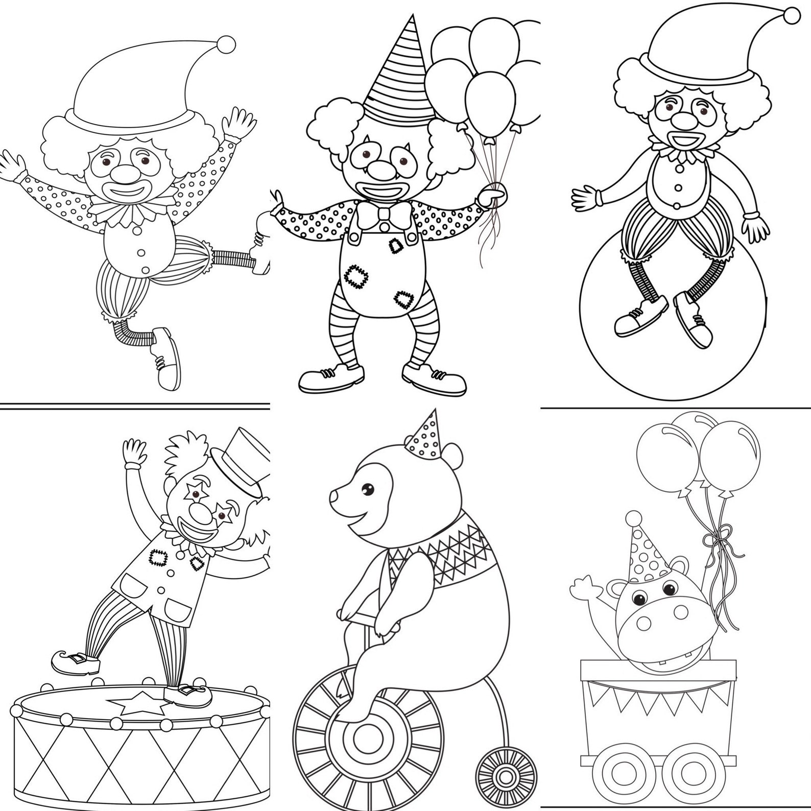 Circus Clowns 50 Printable Coloring Pages-kids Fun Activity-anime Art ...