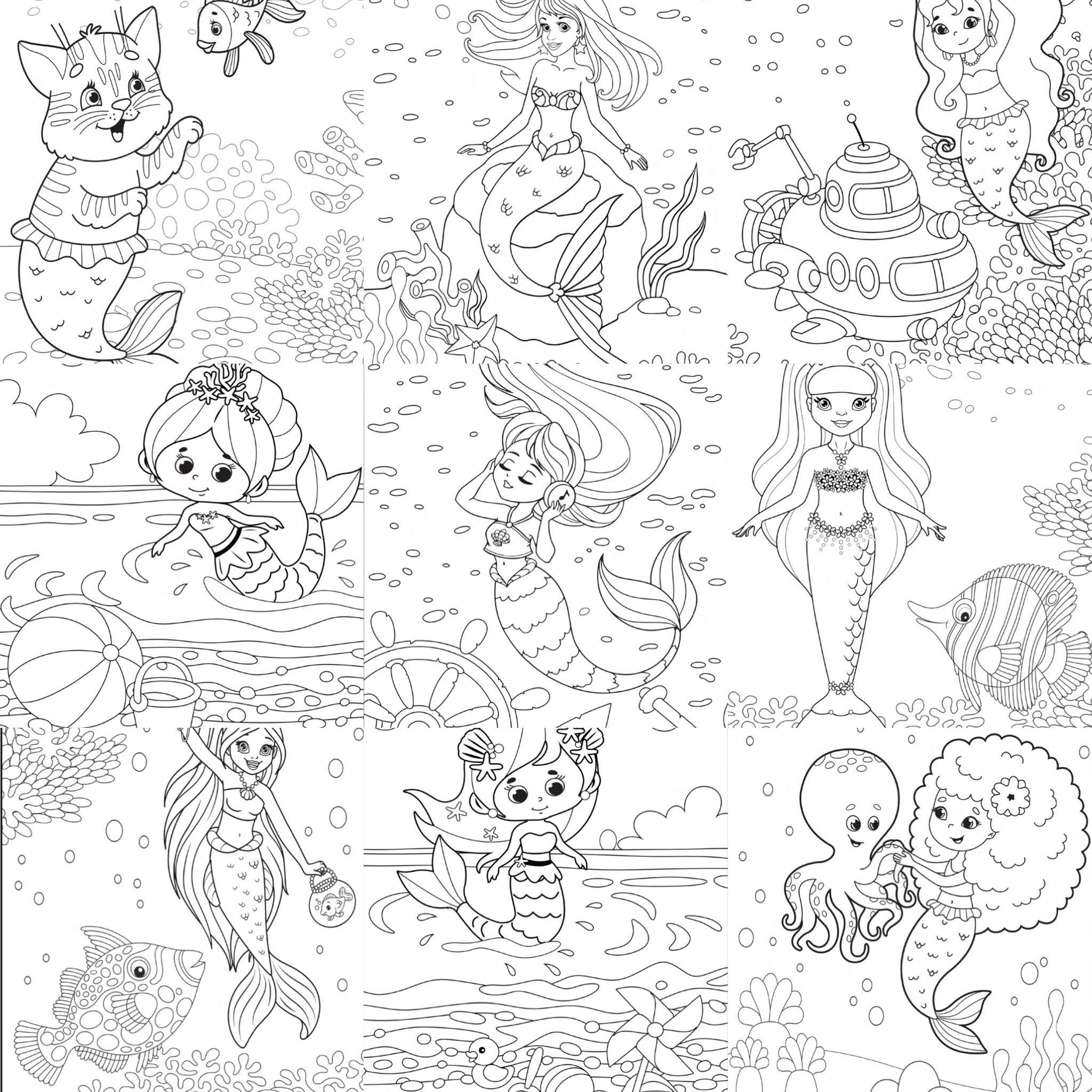 Little Mermaid Family Coloring Pages - Cute Mermaid Princess Printable ...