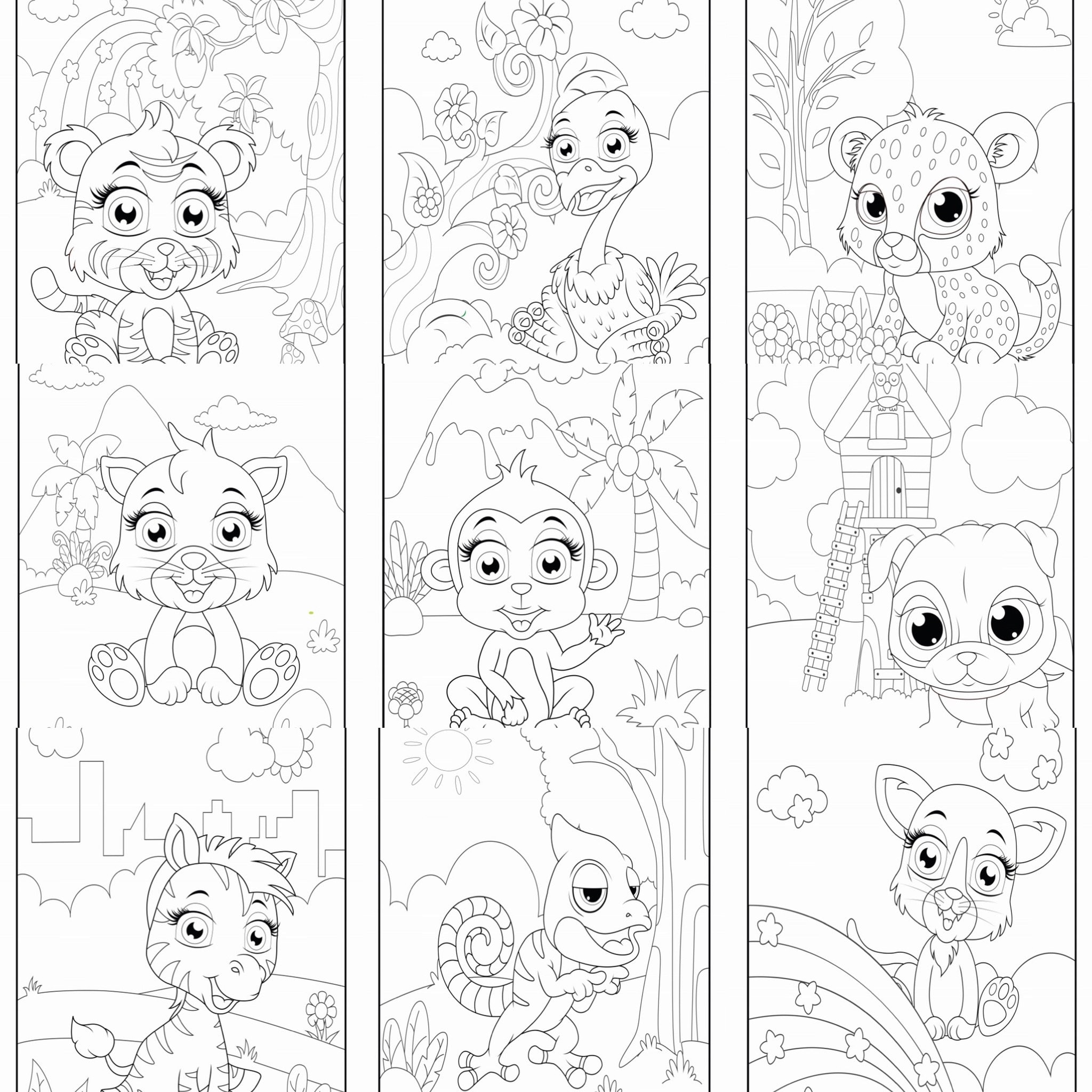 Jungle Animals Coloring Pages - Zoo Animal Art Printable Coloring ...