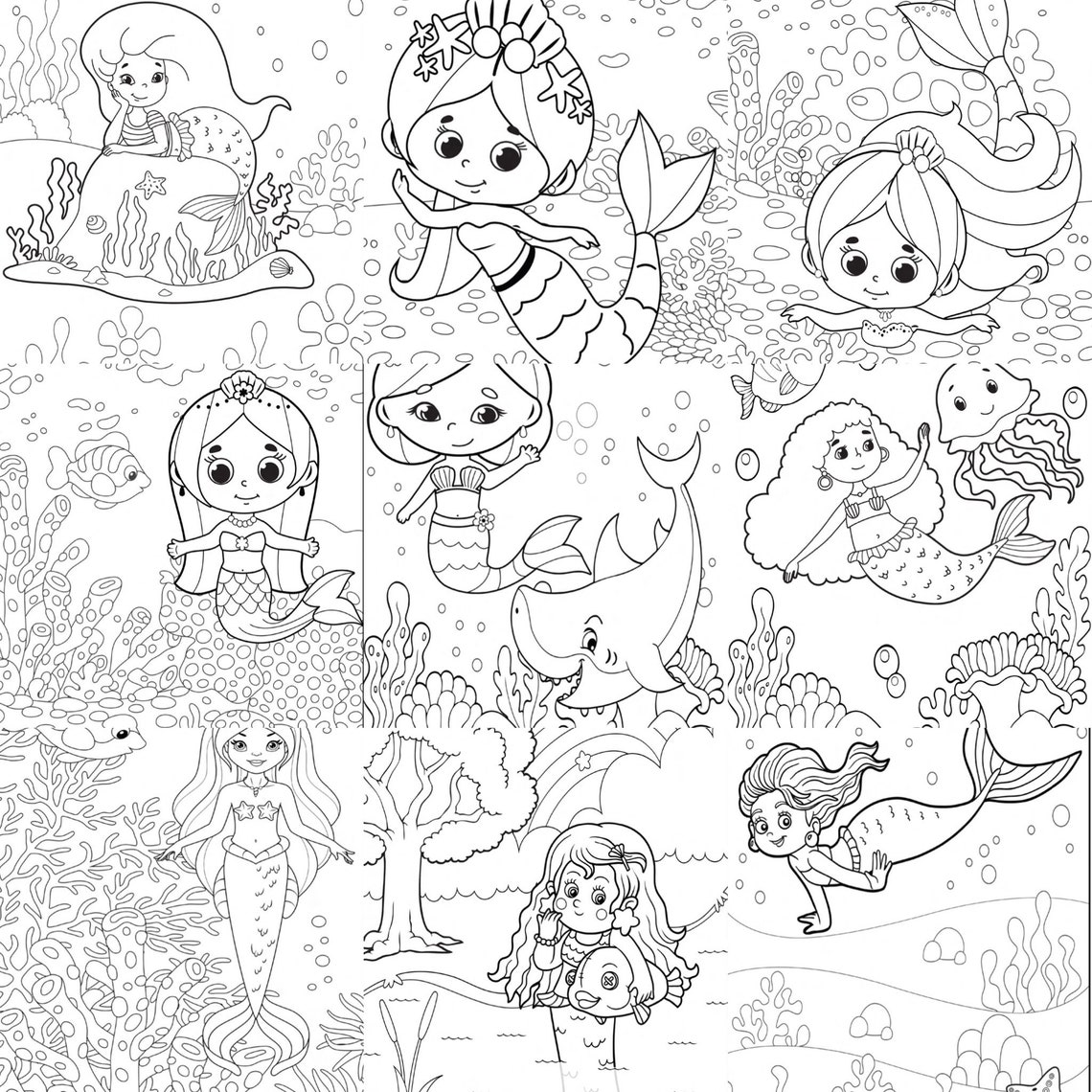 Little Mermaid Family Coloring Pages - Cute Mermaid Princess Printable ...