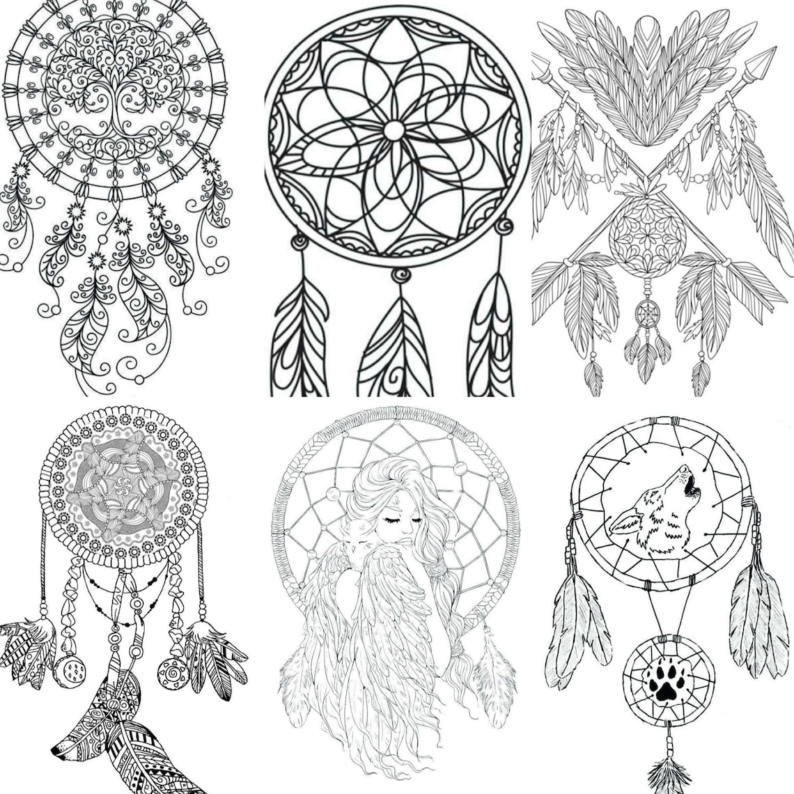 Dream Catcher Printable Coloring Pages-instant Download-adult and Teen ...