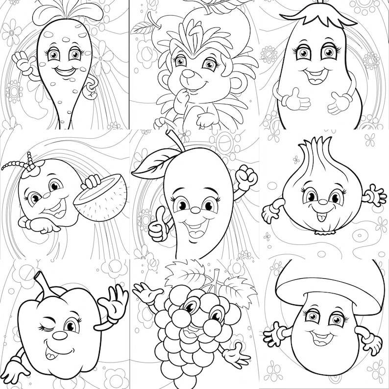 Kawaii Fruits and Veggies Printable Coloring Pages - Anime Food ...