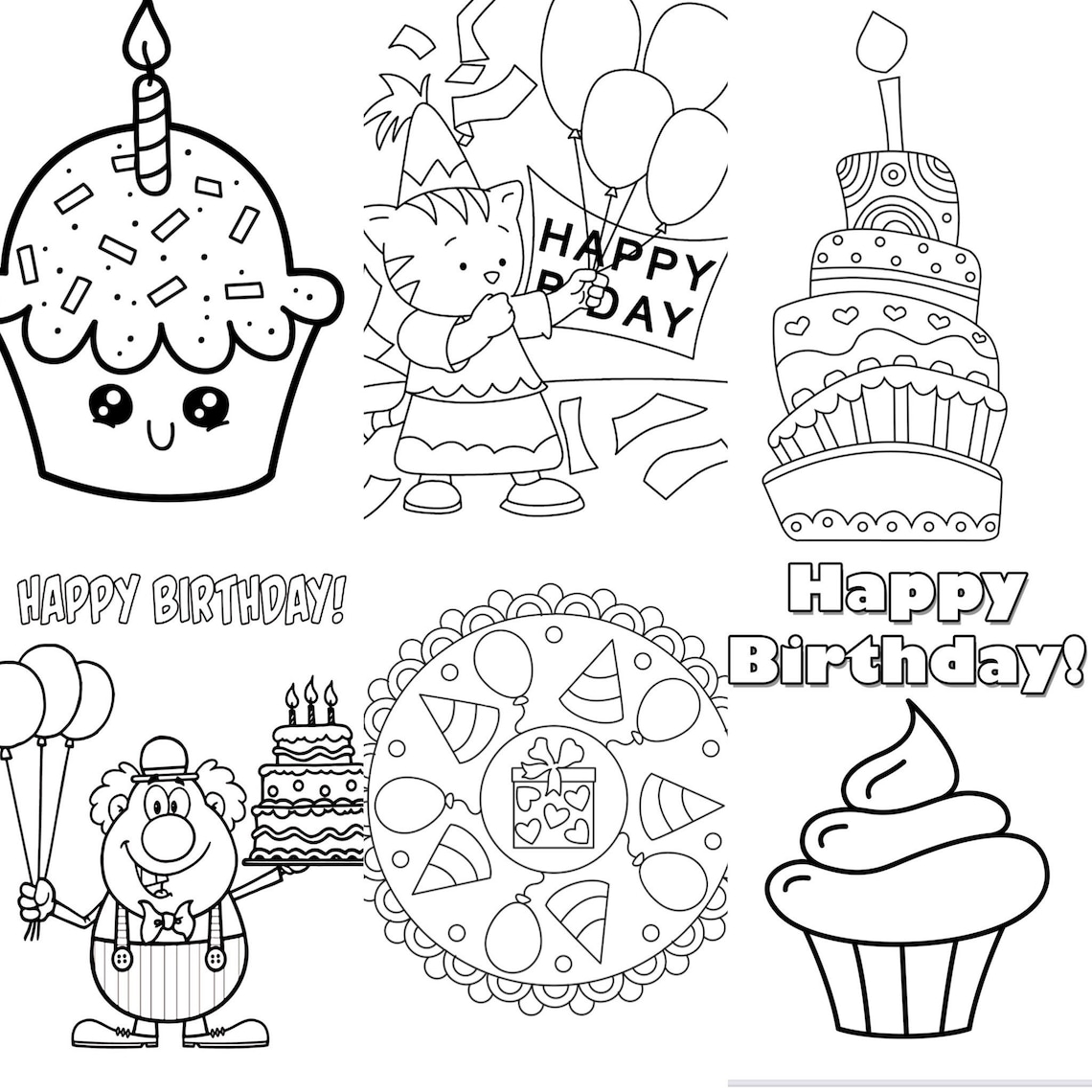 Happy Birthday 40 Printable Coloring Pages-fun Activity for Kids ...