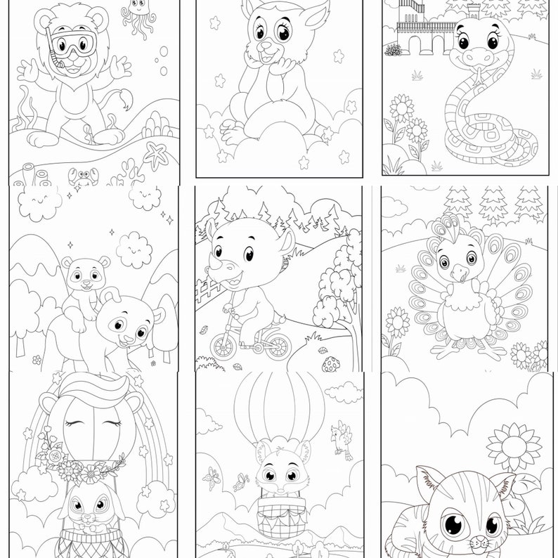 Jungle Animals Coloring Pages - Zoo Animal Art Printable Coloring ...