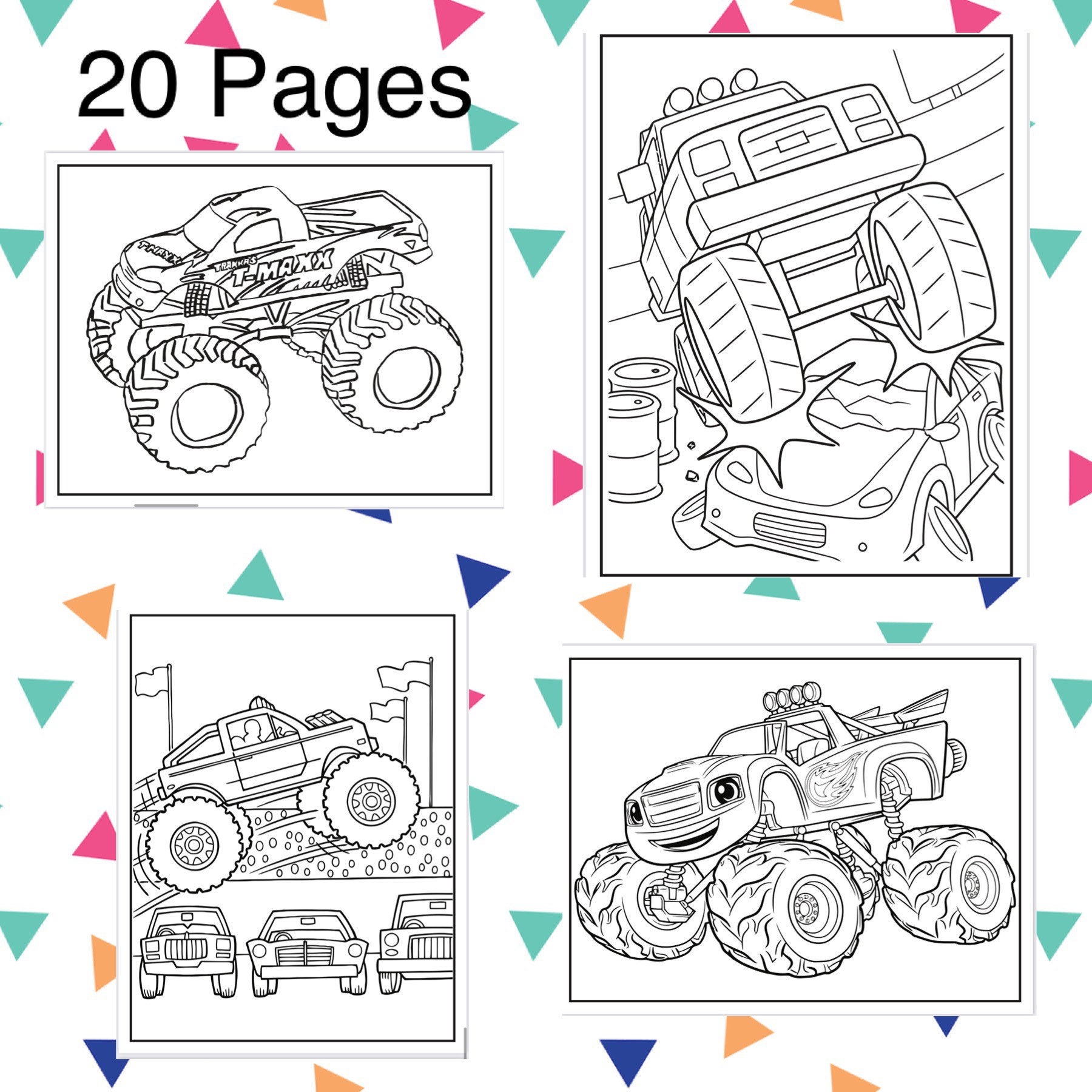 Monster Truck 20 Printable Coloring Pages-instant Download- - Etsy