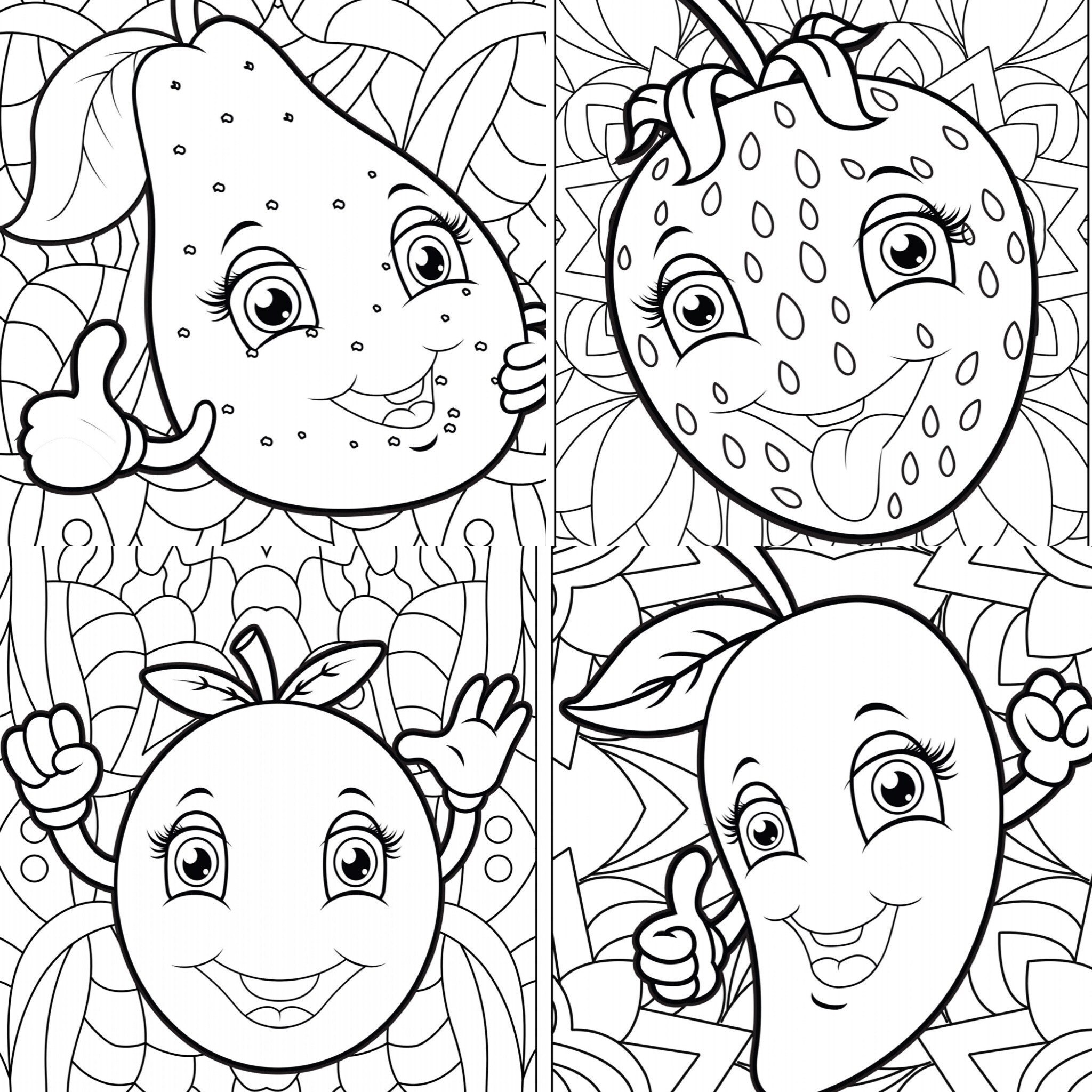 Zentangle Kawaii Fruit Printable Coloring Pages-instant Download-kawaii ...
