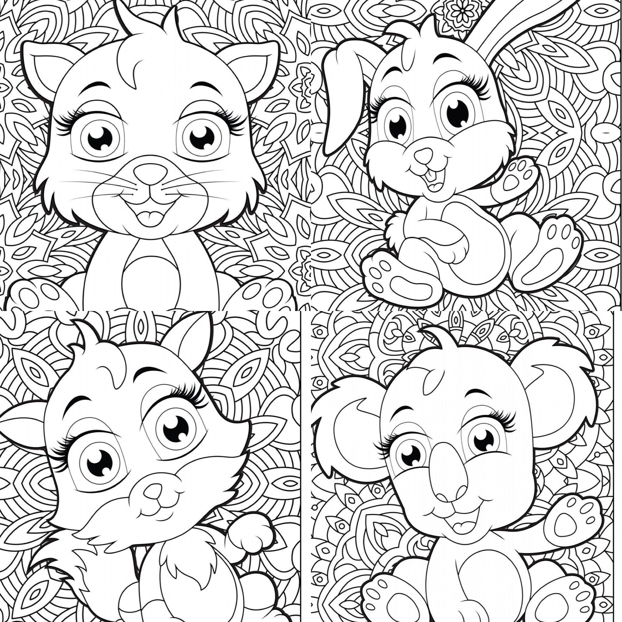 Zentangle Cute Animals Printable Coloring Pages-instant - Etsy
