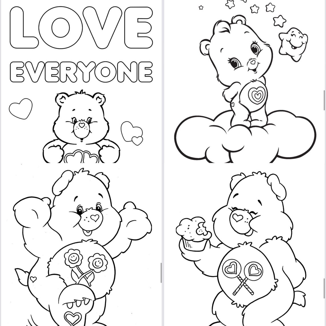 Care Bear Printable Coloring Pages- - Etsy