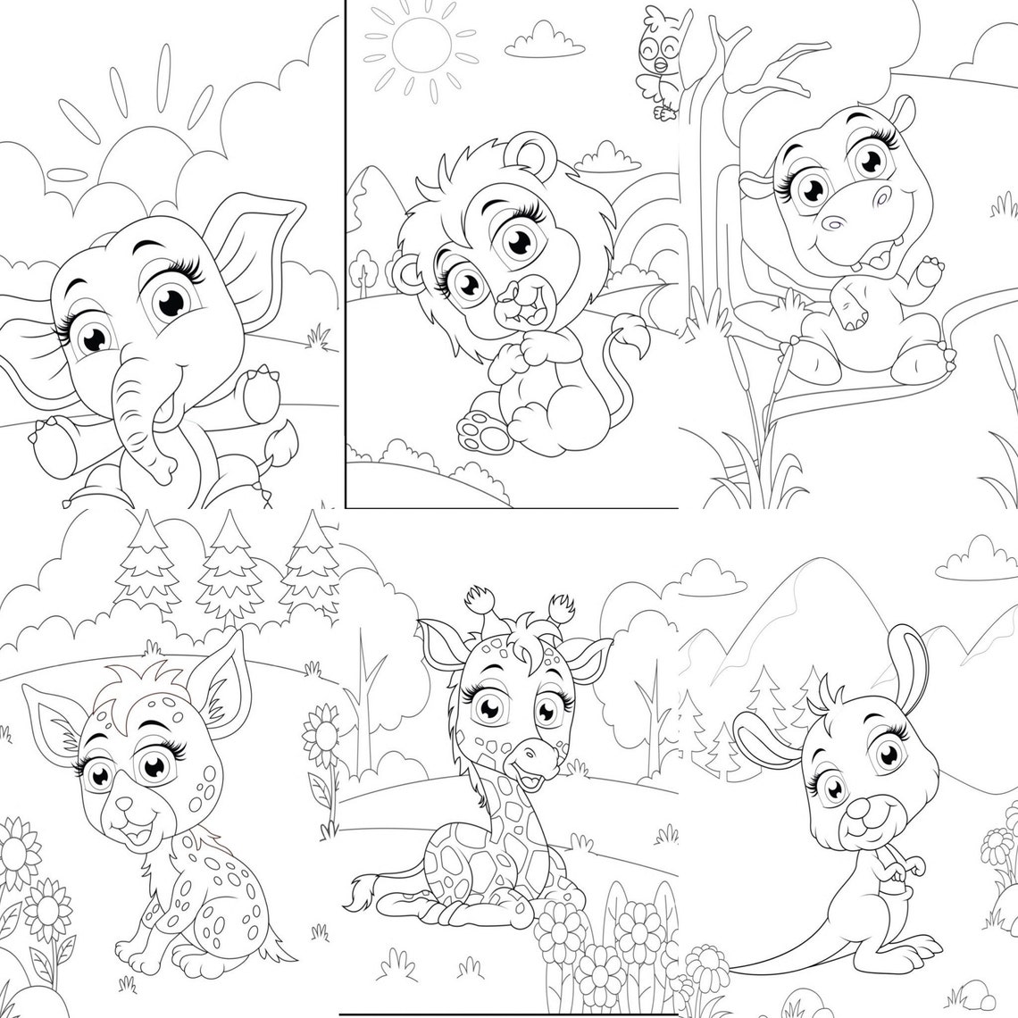Baby Animals Printable Coloring Pages - Etsy